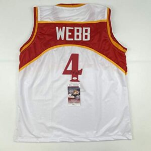 autographed/signed spud webb atlanta white basketball jersey jsa coa