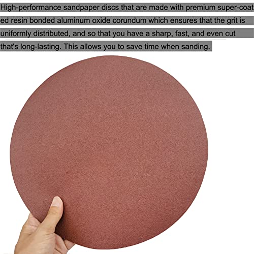 Sackorange 18 PCS 12" PSA Sanding Discs - 3 Each of 80, 100, 120, 180, 240, 400 Grit - 12 Inch Sandpaper Discs with PSA Self Adhesive for Drywall, Floor, Woodworking, Auto for Power Sander