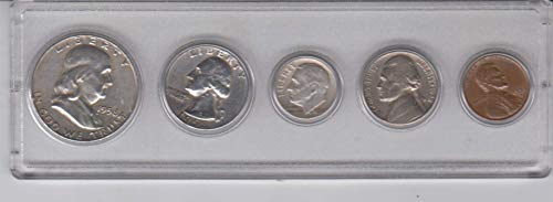 1958 Birth Year Coin Set (5) Coins - Half dollar, Quarter, Dime, Nickel, and Cent All Dated 1958 and Encased in Plastic Display Case Fine