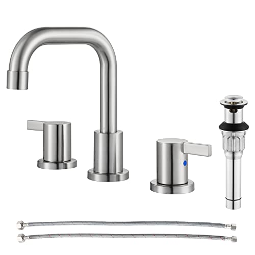 PARLOS Two-Handle Widespread Bathroom Faucet with Metal Pop-up Drain Assembly and cUPC Faucet Supply Lines, Brushed Nickel, 13649