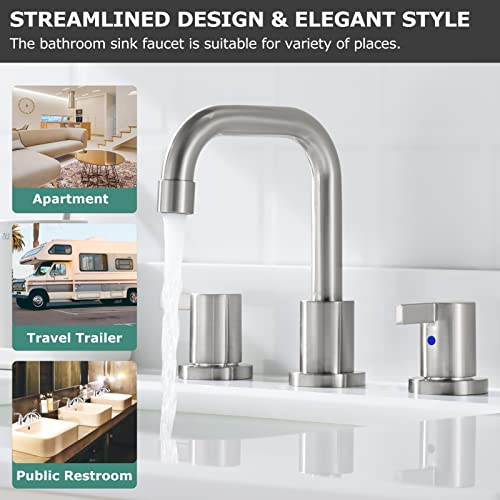 PARLOS Two-Handle Widespread Bathroom Faucet with Metal Pop-up Drain Assembly and cUPC Faucet Supply Lines, Brushed Nickel, 13649