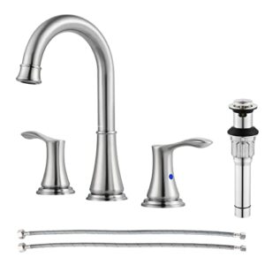 parlos widespread double handles bathroom faucet with metal pop up drain and cupc faucet supply lines, brushed nickel, demeter 13651