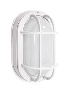 coramdeo outdoor 8.5” oval led nautical bulkhead light, flush mount for wall or ceiling, wet location, 75w of light, 800 lumens, 3k, white cast aluminum with frosted glass lens