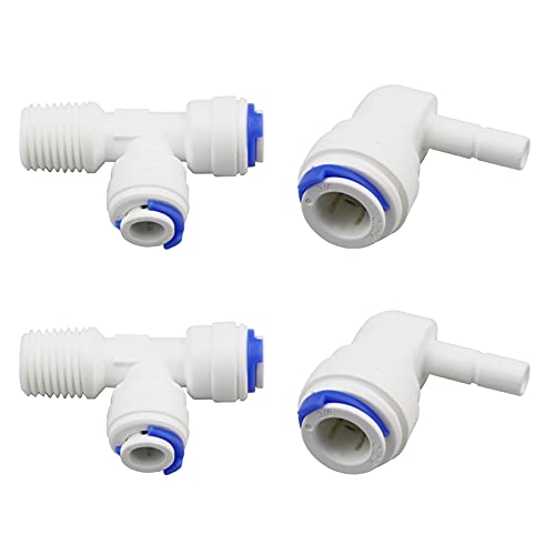 Elbow and T Quick Connector for RO System - Tube Push Fitting - (DC-003C DC-008A) Pack of 4