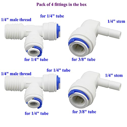 Elbow and T Quick Connector for RO System - Tube Push Fitting - (DC-003C DC-008A) Pack of 4