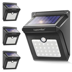 luposwiten solar outdoor lights waterproof - super bright motion sensor outdoor lights easy to install solar lights for outside, front door, yard, garage, garden, patio, deck (4 pack)