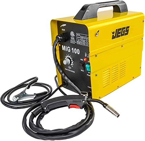 JEGS MIG 100 Gasless Welder - 110V AC - 20 Amps of Input Current - MIG Welder Includes Hand-Held Mask, Wire Brush, Spool of Wire, Welding Torch and One-Year Warranty - Simple Controls and Operation