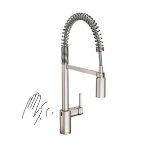 moen align spot resist stainless steel motionsense wave sensor touchless one-handle high arc spring pre-rinse pulldown kitchen faucet with sprayer, 5923ewsrs