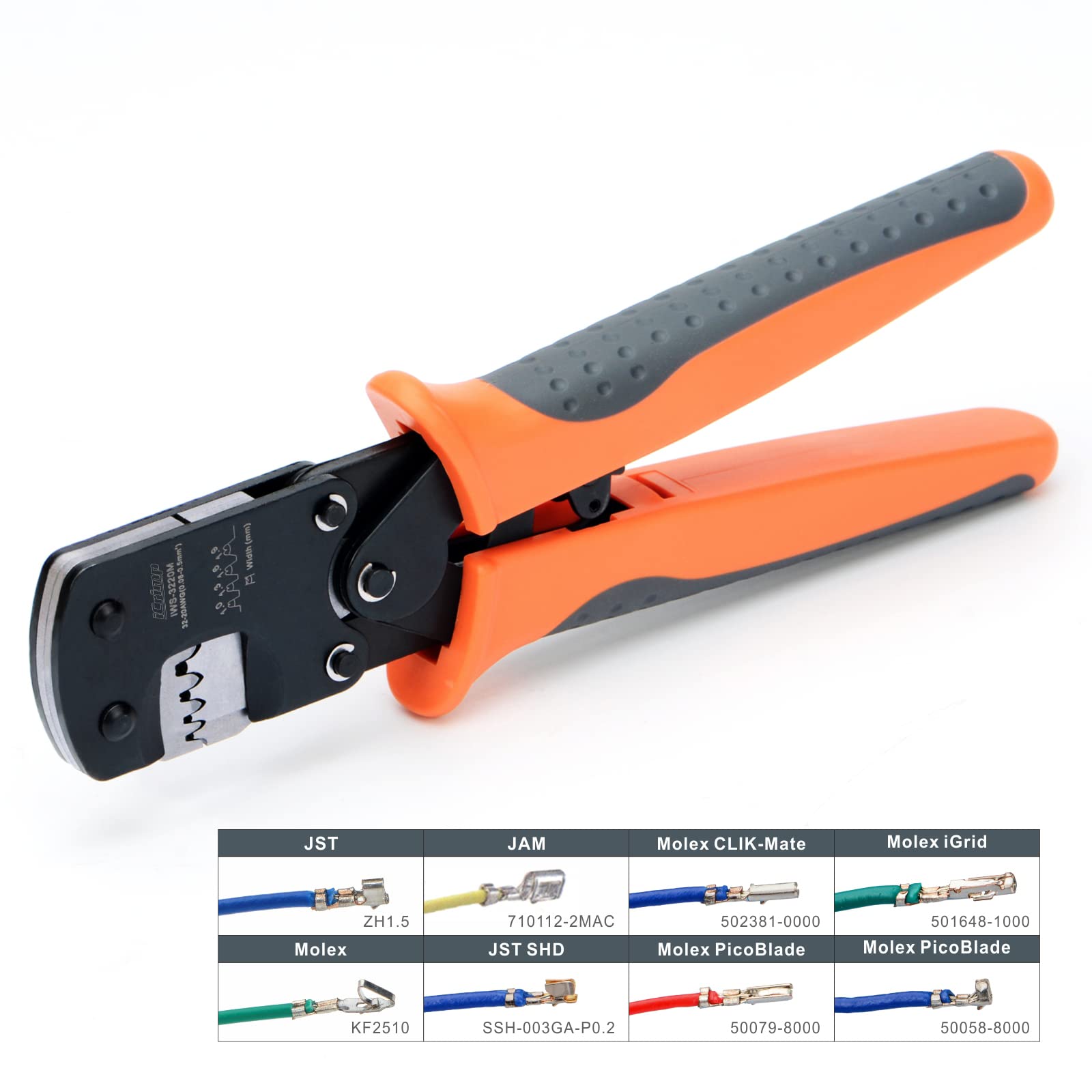 iCrimp IWS-3220M Micro Connector Pin Crimping Tool 0.03-0.52mm² 32-20AWG Ratcheting Crimper for D-Sub,Open Barrel suits Molex,JST,JAE