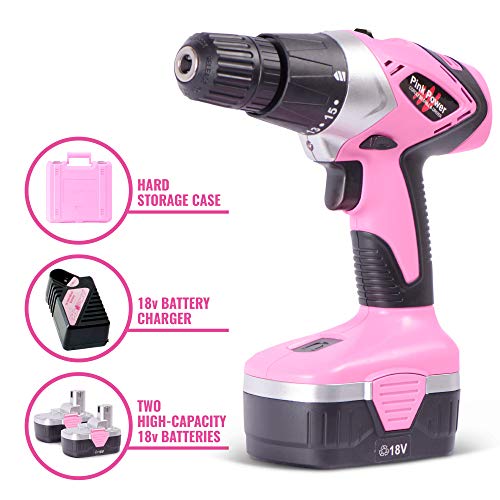 Pink Power Drill Set and Electric Screwdriver Tool Kit for Women's Pink Tool Set - 18V Cordless Drill with Bit Set, 3.6V Cordless Screwdriver with Tool Case for Ladies Home Tool Kit Power Tool