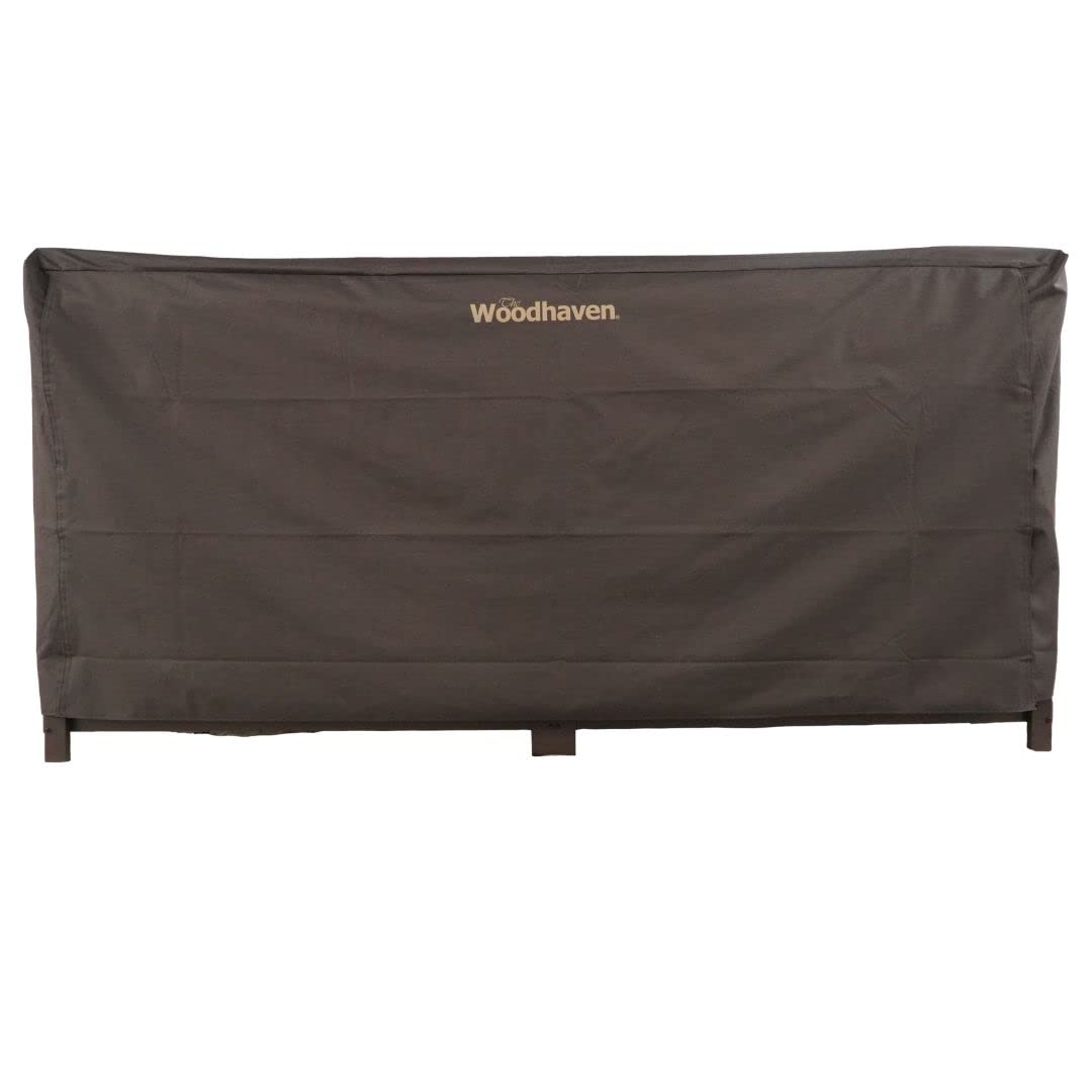 Woodhaven 8 Foot Waterproof Full Cover - Covers 1/2 Cord Outdoor Firewood Rack - Reinforced Vinyl With Velcro Straps - Keeps Logs Dry (Brown)