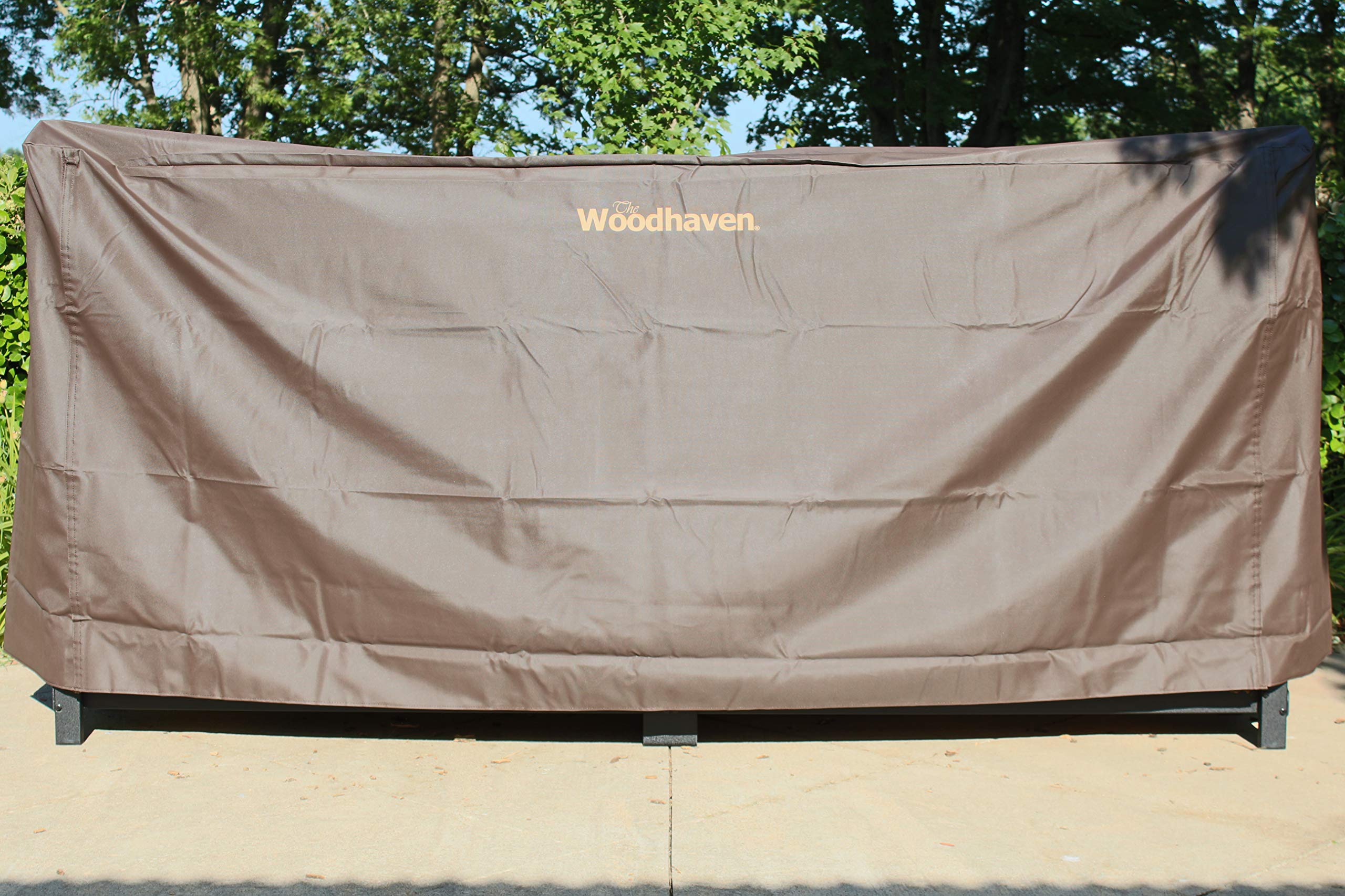 Woodhaven 8 Foot Waterproof Full Cover - Covers 1/2 Cord Outdoor Firewood Rack - Reinforced Vinyl With Velcro Straps - Keeps Logs Dry (Brown)