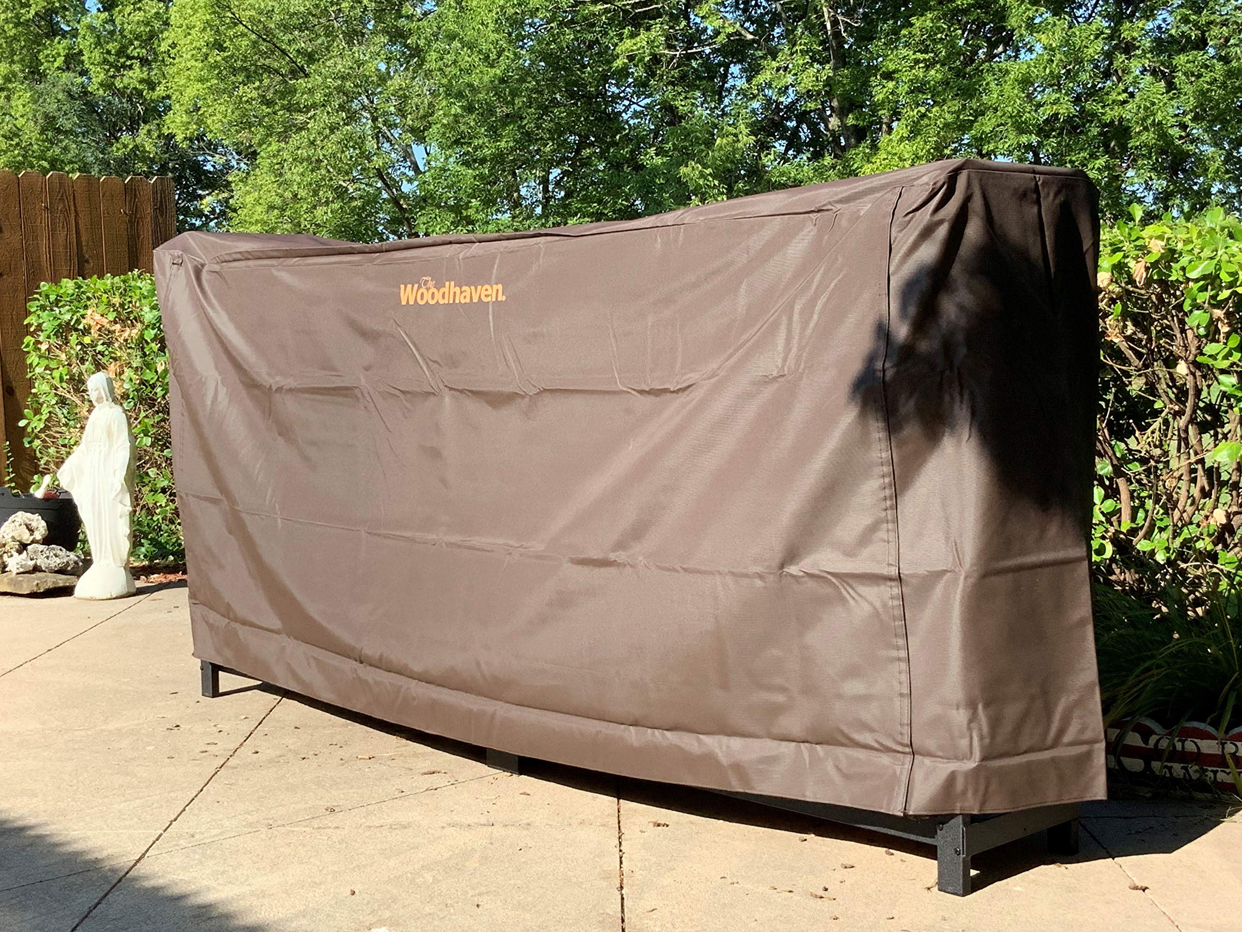 Woodhaven 8 Foot Waterproof Full Cover - Covers 1/2 Cord Outdoor Firewood Rack - Reinforced Vinyl With Velcro Straps - Keeps Logs Dry (Brown)