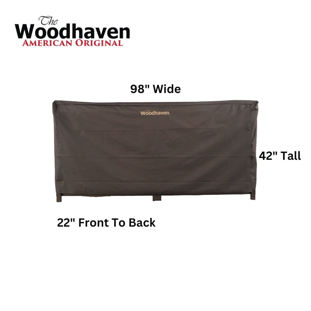 Woodhaven 8 Foot Waterproof Full Cover - Covers 1/2 Cord Outdoor Firewood Rack - Reinforced Vinyl With Velcro Straps - Keeps Logs Dry (Brown)