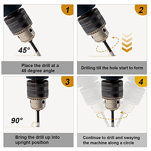 SHDIATOOL Dry Diamond Drill Bits Set Hole, 5PCS Tile Hole Saw for Porcelian Ceramic Granite Marble Stones