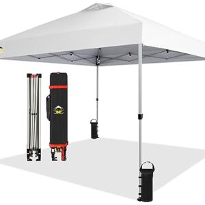 Crown Shades 10x10 Pop up Canopy Outside Canopy, Patented One Push Tent Canopy with Wheeled Carry Bag, Bonus 8 Stakes and 4 Ropes, White