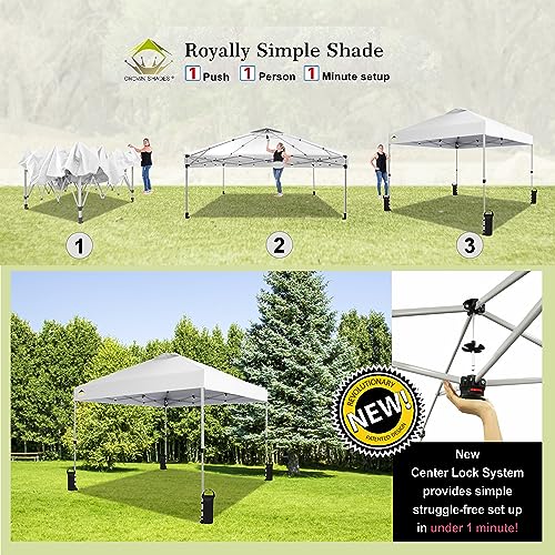 Crown Shades 10x10 Pop up Canopy Outside Canopy, Patented One Push Tent Canopy with Wheeled Carry Bag, Bonus 8 Stakes and 4 Ropes, White