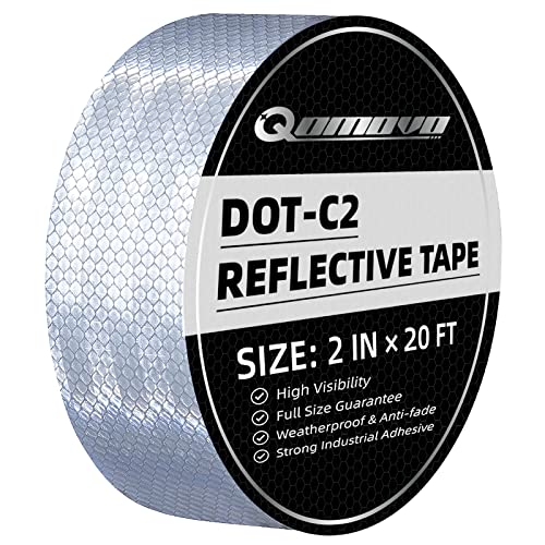 White High Visibility DOT-C2 Reflective Tape 2 inch x 20 feet Safety Warning Conspicuity Tape Waterproof Self-Adhesive Tape for Trailer Vehicles Trucks Vans Bikes Cargos Helmets Poles