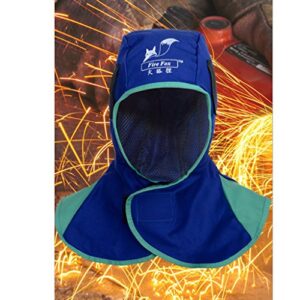 Flame Retardant Safey Helmet Welding Neck Hood Welder Head Cap Cover Blue