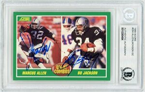 marcus allen bo jackson 1989 score football great combos autograph card #284 - bas