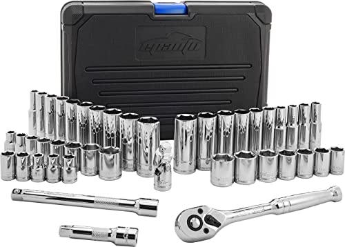 EPAuto 45 Pieces 3/8" Drive Socket Set with 72-Tooth Pear Head Ratchet