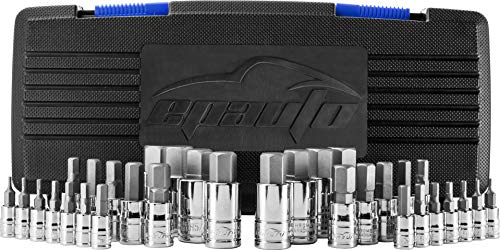 EPAuto 32 PCs Hex Bit Socket Set, SAE and Metric, S2 & Cr-V Steel