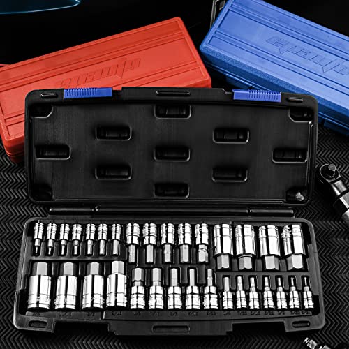 EPAuto 32 PCs Hex Bit Socket Set, SAE and Metric, S2 & Cr-V Steel