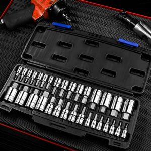 EPAuto 32 PCs Hex Bit Socket Set, SAE and Metric, S2 & Cr-V Steel