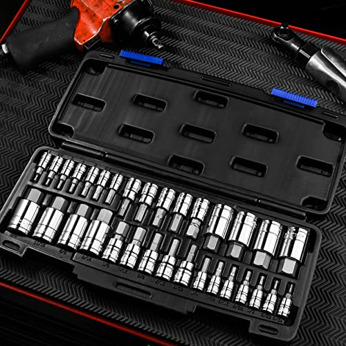 EPAuto 32 PCs Hex Bit Socket Set, SAE and Metric, S2 & Cr-V Steel