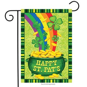 dtzzou happy st.pat's garden flag 12.5" x 18" decorative shamrock clover garden flag gold pot coin rainbow double sided flag for st. patrick's day decoration