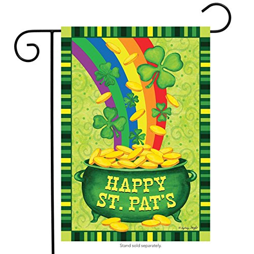 Dtzzou Happy St.Pat's Garden Flag 12.5" x 18" Decorative Shamrock Clover Garden Flag Gold Pot Coin Rainbow Double Sided Flag for St. Patrick's Day Decoration