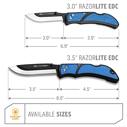 OUTDOOR EDGE 3.0" RazorLite EDC Knife. Pocket Knife with Replaceable Blades and Clip. Hunting Knife for Skinning Deer. Blue with 4 Blades