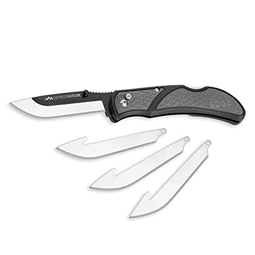 OUTDOOR EDGE 3.0" RazorLite EDC Knife. Pocket Knife with Replaceable Blades and Clip. Hunting Knife for Skinning Deer. Gray with 4 Blades