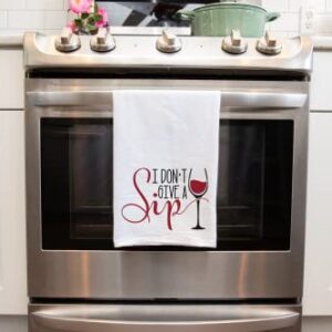 Handmade Funny Kitchen Towel - 100% Cotton Funny Hand Bar Towels for Red Wine Lovers - 28x28 Inch Perfect for Hostess Housewarming Christmas Mother’s Day Birthday Gift (I Don’t Give a Sip)