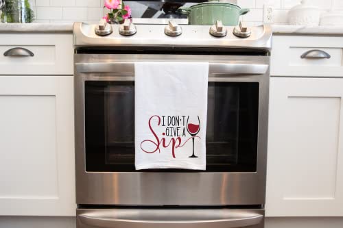 Handmade Funny Kitchen Towel - 100% Cotton Funny Hand Bar Towels for Red Wine Lovers - 28x28 Inch Perfect for Hostess Housewarming Christmas Mother’s Day Birthday Gift (I Don’t Give a Sip)