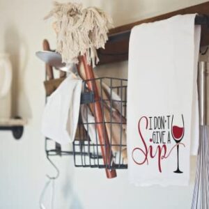 Handmade Funny Kitchen Towel - 100% Cotton Funny Hand Bar Towels for Red Wine Lovers - 28x28 Inch Perfect for Hostess Housewarming Christmas Mother’s Day Birthday Gift (I Don’t Give a Sip)