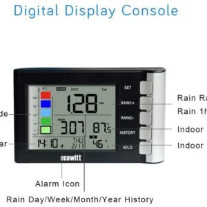 ECOWITT WH5360B Wireless Rain Gauge High Precision Digital 3-in-1 Weather Station with Indoor Thermometer and Hygrometer