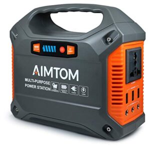 aimtom 42000mah 155wh power station, emergency backup power supply with flashlights (solar panel optional), for camping, home, cpap, travel, outdoor (110v/ 100w ac outlet, 3x 12v dc, 3x usb output)