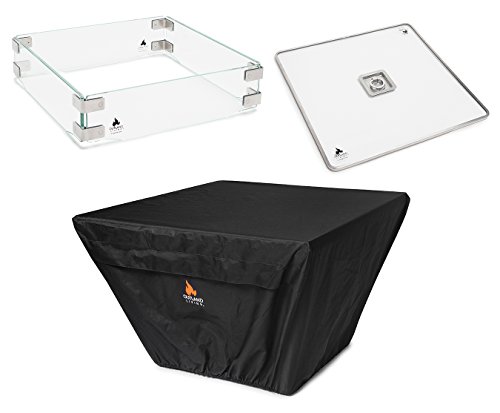 Outland Fire Table 3 Piece Square Accessory Set of Tempered Glass Lid Insert, Tempered Glass Wind Guard Fence, and UV & Water Resistant Durable Cover for 36-Inch Square Series 410 Propane Fire Tables