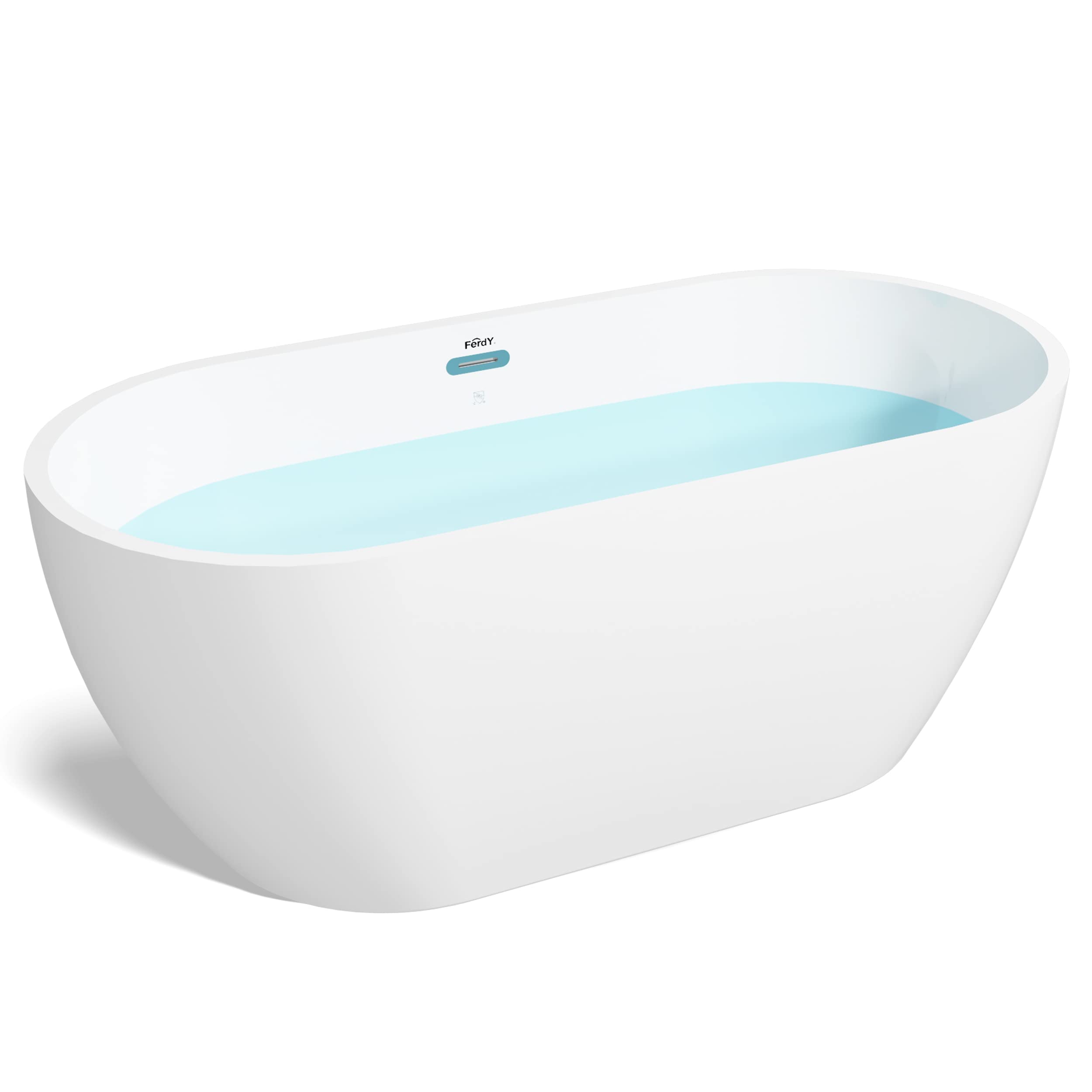 FerdY Bali 59" Acrylic Freestanding Bathtub, Gracefully Shaped Freestanding Soaking Bathtub, Toe-Tap Chrome Drain and Classic Slotted Overflow Included, Glossy White, cUPC Certified