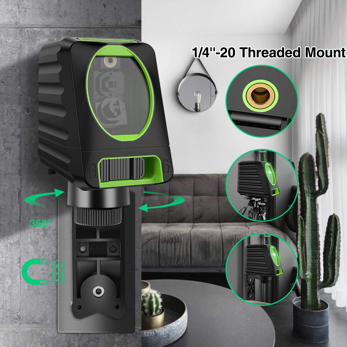 Self-leveling Laser Level - Huepar Box-1G 150ft/45m Outdoor Green Cross Line with Vertical Beam Spread Covers of 150°, Selectable Laser Lines, 360° Magnetic Base and Battery Included