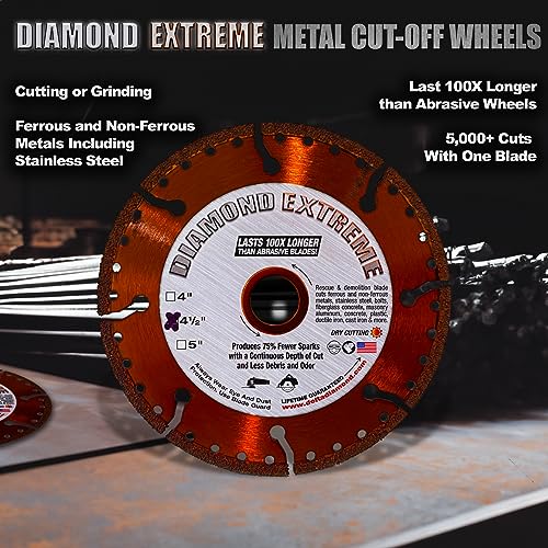 Delta Diamond Extreme 4-1/2 Inch Metal All-Cut Diamond Blade, Heavy-Duty All-Purpose Diamond Cutting Wheel 5000+ Cuts on Metal, Rebar, Steel, Iron, 7/8"-5/8" Arbor (4.5")