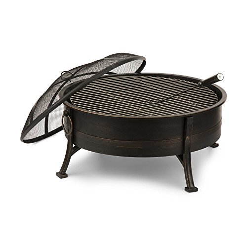 BLUMFELDT Catania 2-in-1 Fire Bowl, 32 Inch Diameter Fireplace with FireView Concept, Spark Guard, Carry Rings, Poker and Grill Grate, Heat-Resistant Lacquer, Antique Design, Charcoal or Firewood