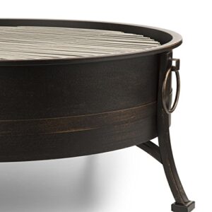 BLUMFELDT Catania 2-in-1 Fire Bowl, 32 Inch Diameter Fireplace with FireView Concept, Spark Guard, Carry Rings, Poker and Grill Grate, Heat-Resistant Lacquer, Antique Design, Charcoal or Firewood