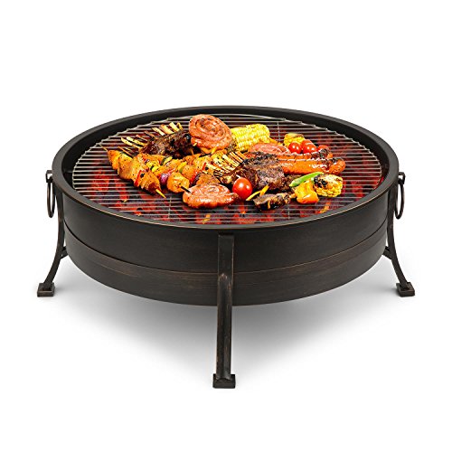 BLUMFELDT Catania 2-in-1 Fire Bowl, 32 Inch Diameter Fireplace with FireView Concept, Spark Guard, Carry Rings, Poker and Grill Grate, Heat-Resistant Lacquer, Antique Design, Charcoal or Firewood