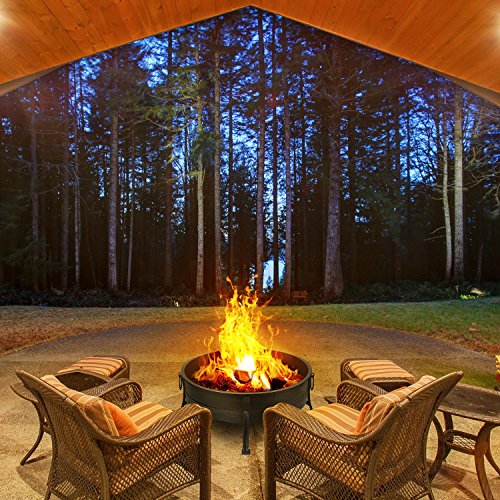 BLUMFELDT Catania 2-in-1 Fire Bowl, 32 Inch Diameter Fireplace with FireView Concept, Spark Guard, Carry Rings, Poker and Grill Grate, Heat-Resistant Lacquer, Antique Design, Charcoal or Firewood