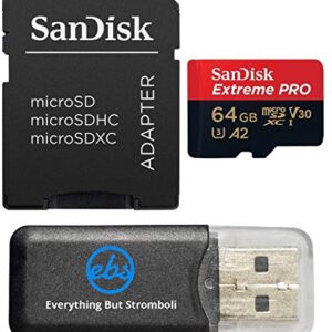 Sandisk 64GB Extreme Pro 4K Memory Card works with Samsung Galaxy S9, S9+, S8, S8 Plus, Note 8, S7, S7 Edge - UHS-1 V30 Micro (SDSQXCG-064G-GN6MA) with Everything But Stromboli (TM) Card Reader