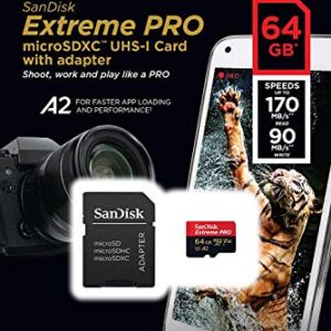 Sandisk 64GB Extreme Pro 4K Memory Card works with Samsung Galaxy S9, S9+, S8, S8 Plus, Note 8, S7, S7 Edge - UHS-1 V30 Micro (SDSQXCG-064G-GN6MA) with Everything But Stromboli (TM) Card Reader