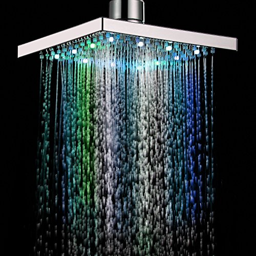 eoocvt 8 inch Square 7 Colors Automatic Changing LED Shower Head Bathroom Showerheads Sprinkler