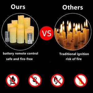 OSHINE Flameless Battery Operated Candle, LED - Set of 9 Flickering Pillar with 10-Key Remote & 24 Hours Timer, Ivory Real Wax Candles for Home Decor